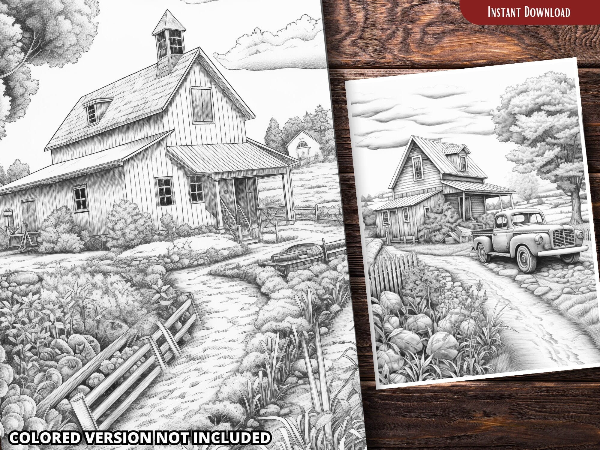 Country Farm Coloring Pages for Adults and for Kids for Relax and ...