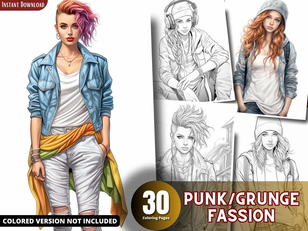 Grunge Fashion Coloring Pages for Adults and for Kids for Relax and ...