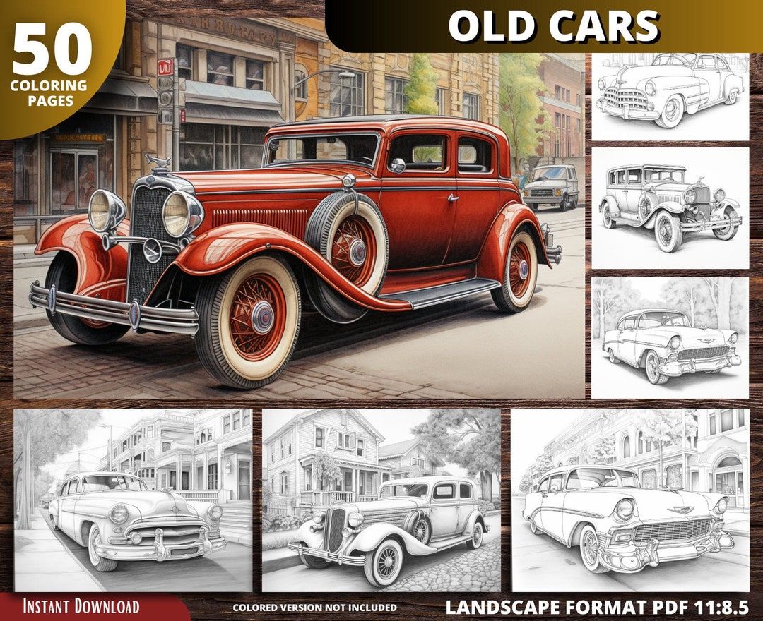 Old Cars Coloring Pages - Adults Kids Coloring Pages, Instant Download ...