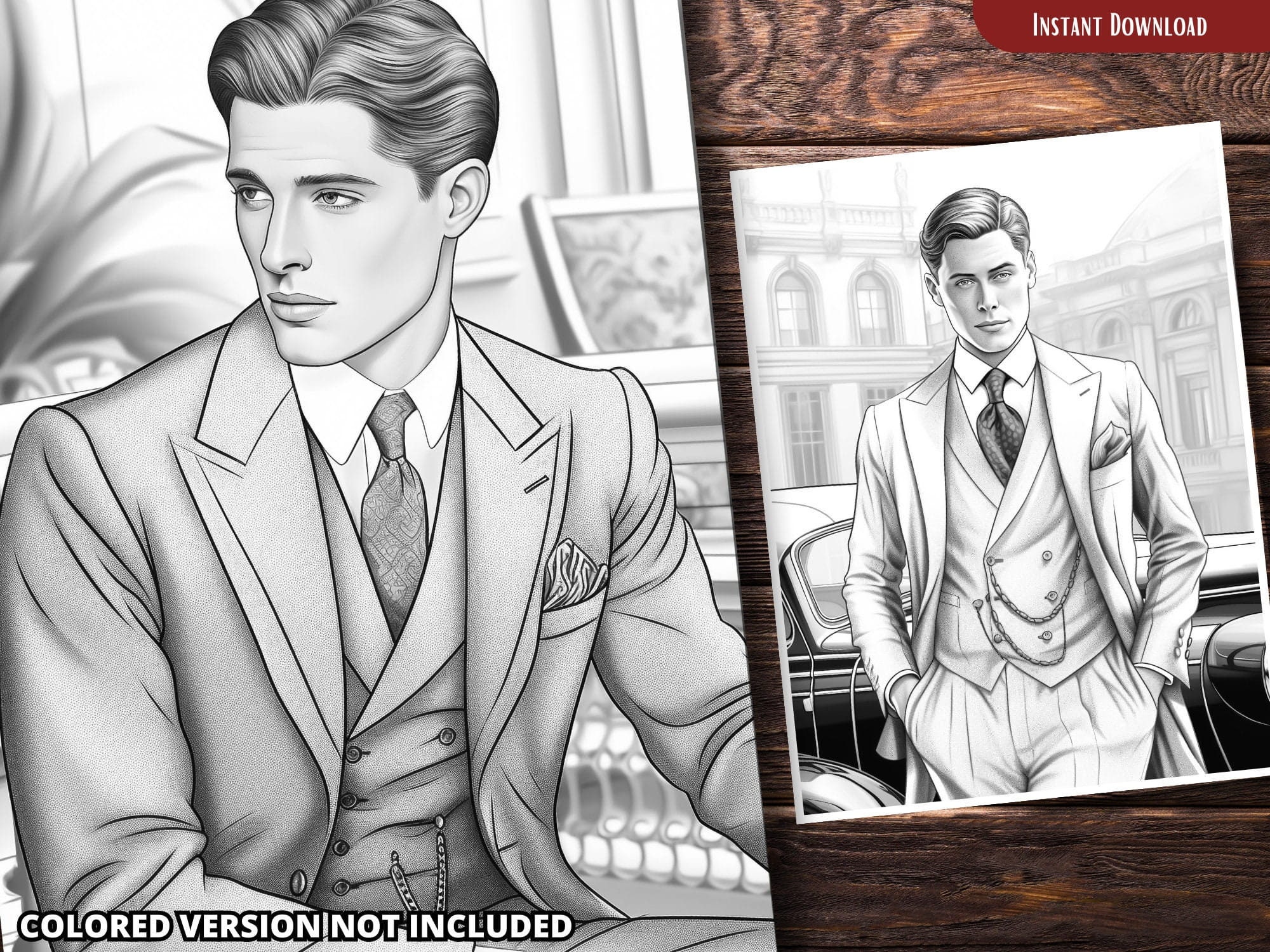 Men's Fashion Coloring Pages for Adults and for Kids Grayscale Coloring ...