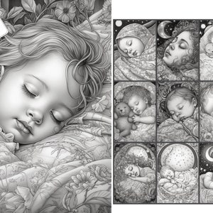 Sleeping Baby Coloring Pages, Instant Download, Grayscale Coloring Book ...