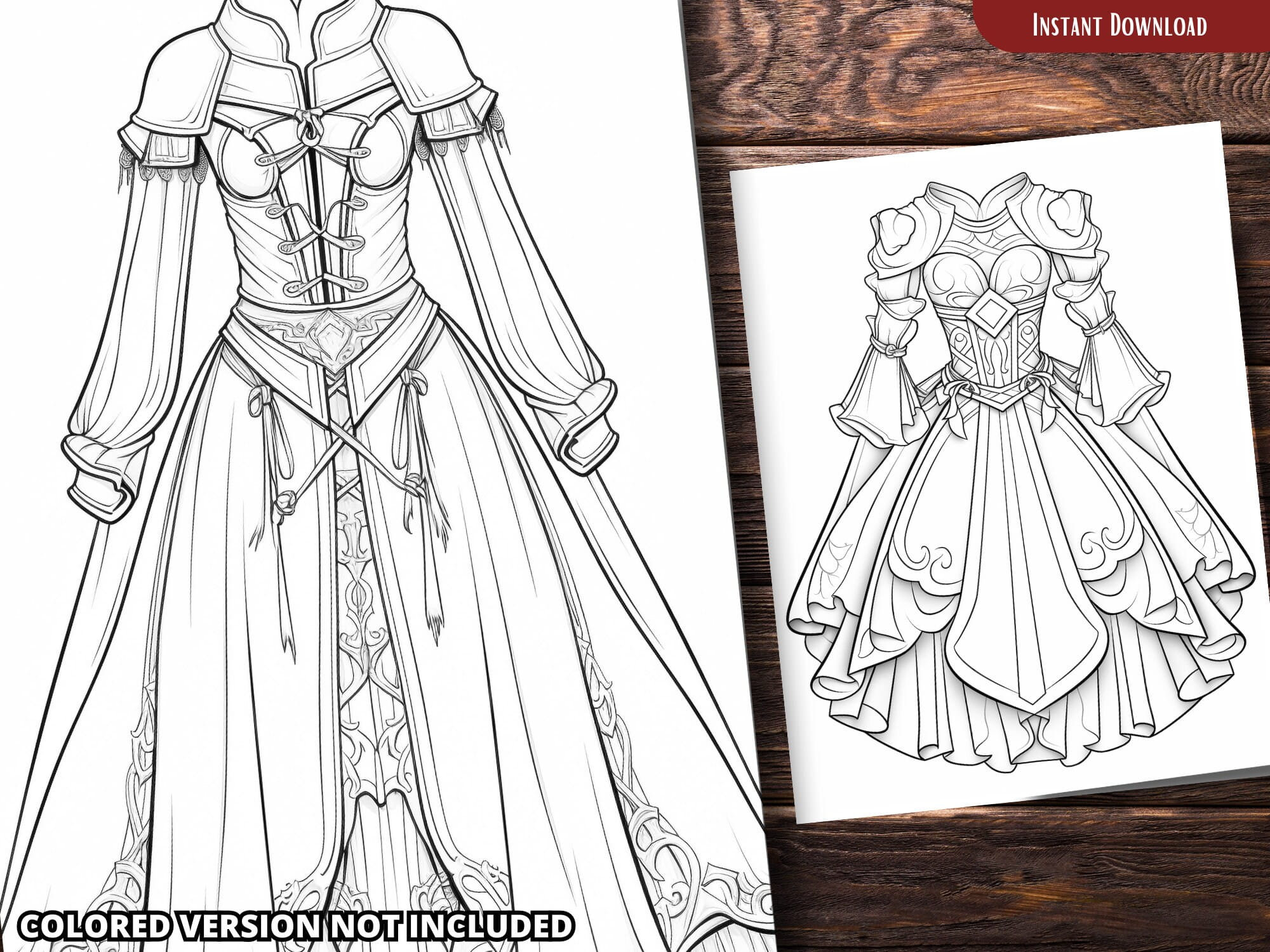 Medieval Dress Coloring Pages for Adults and for Kids Grayscale ...