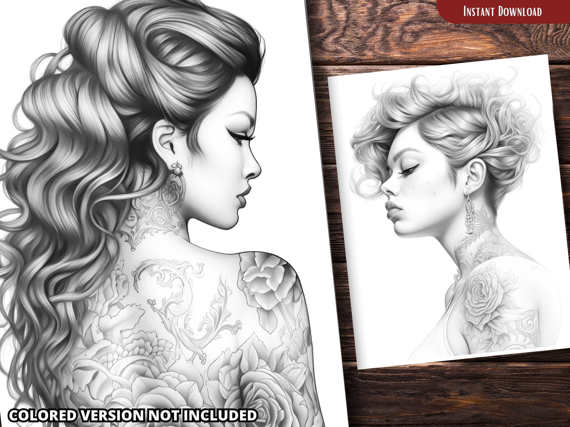 Tattoo Woman Coloring Pages for Adults and for Kids for Relax and ...