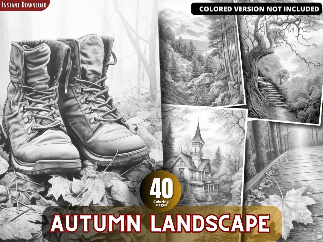Autumn Landscape Coloring Pages for Adults and for Kids for Relax and ...