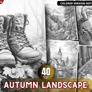 Autumn Landscape Coloring Pages for Adults and for Kids for Relax and ...