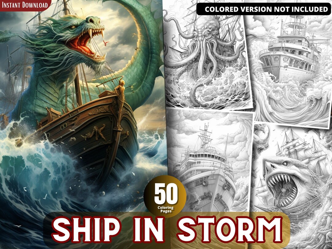 Ship in Storm Coloring Pages for Adults and for Kids for Relax and ...