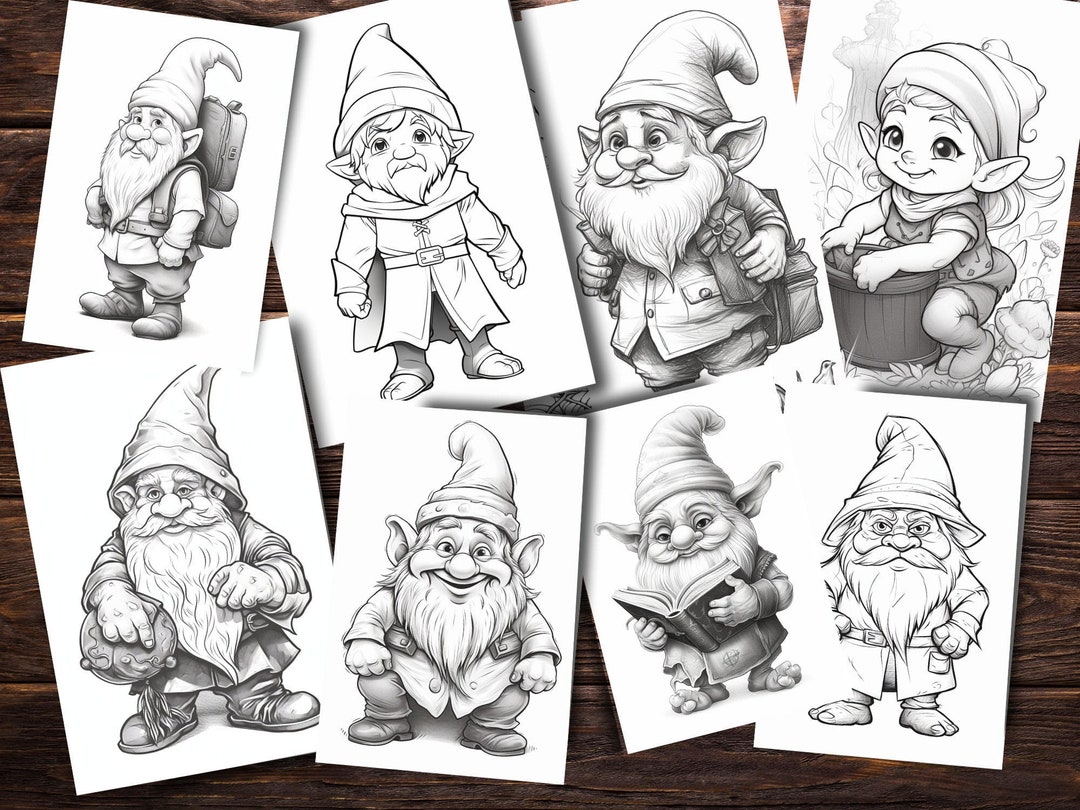 Enchanted Gnomes Coloring Pages for Adults and for Kids for Relax and ...