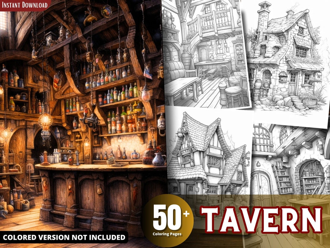 Tavern Coloring Pages for Adults and for Kids for Relax and Stress ...