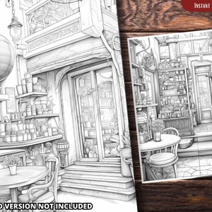 Coffee Shop Coloring Pages for Adults and for Kids for Relax and Stress ...