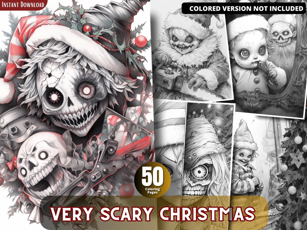 Very Scary Christmas Coloring Pages for Adults and for Kids Grayscale ...