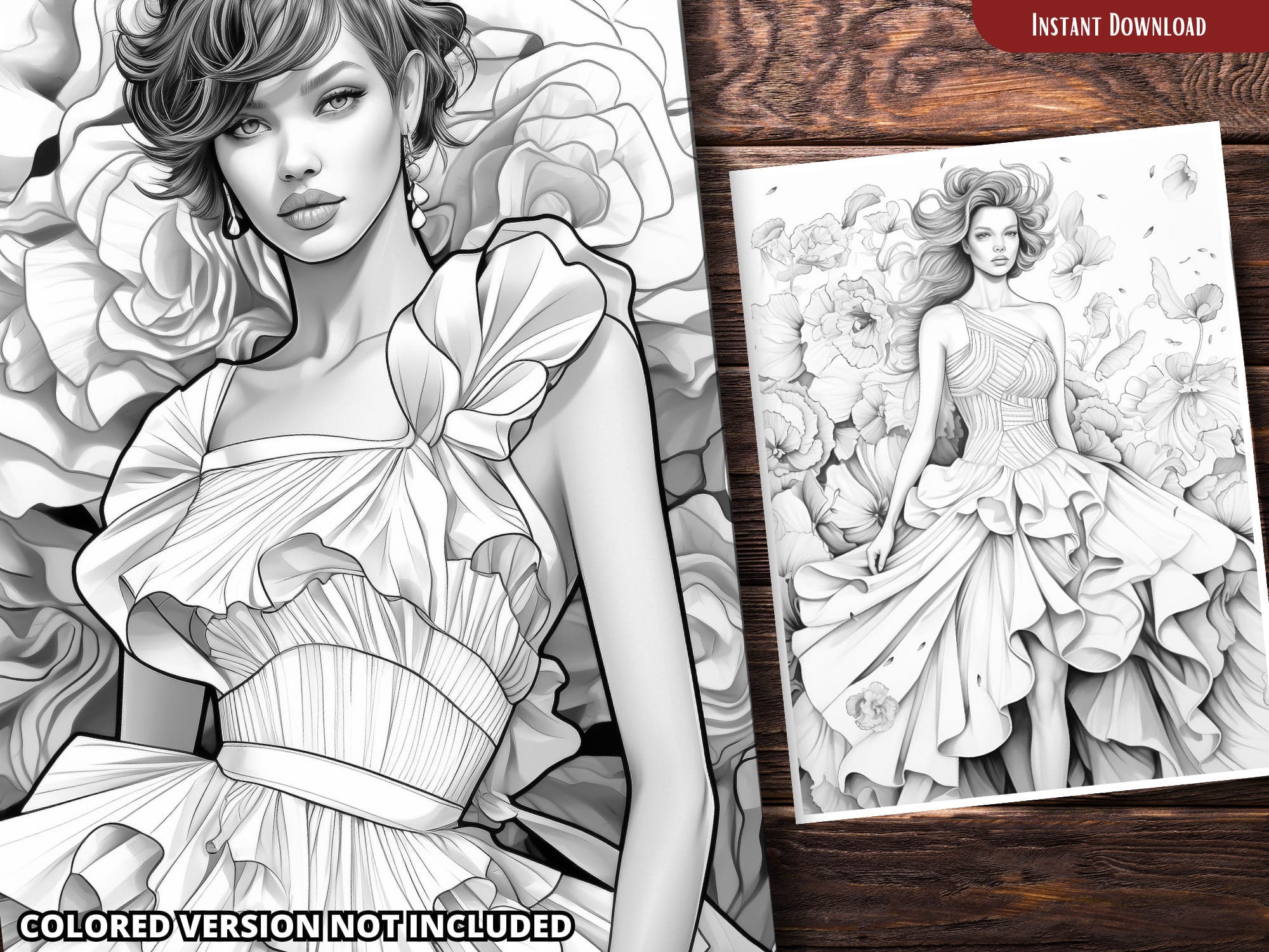 Modern Fashion Week Dress Coloring Pages for Adults and for Kids for ...