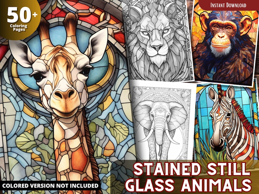 Stained Still Glass Animals Coloring Pages for Adults and for Kids ...
