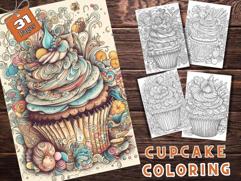 Cupcake Coloring Pages for Adults and for Kids for Relax and Stress ...
