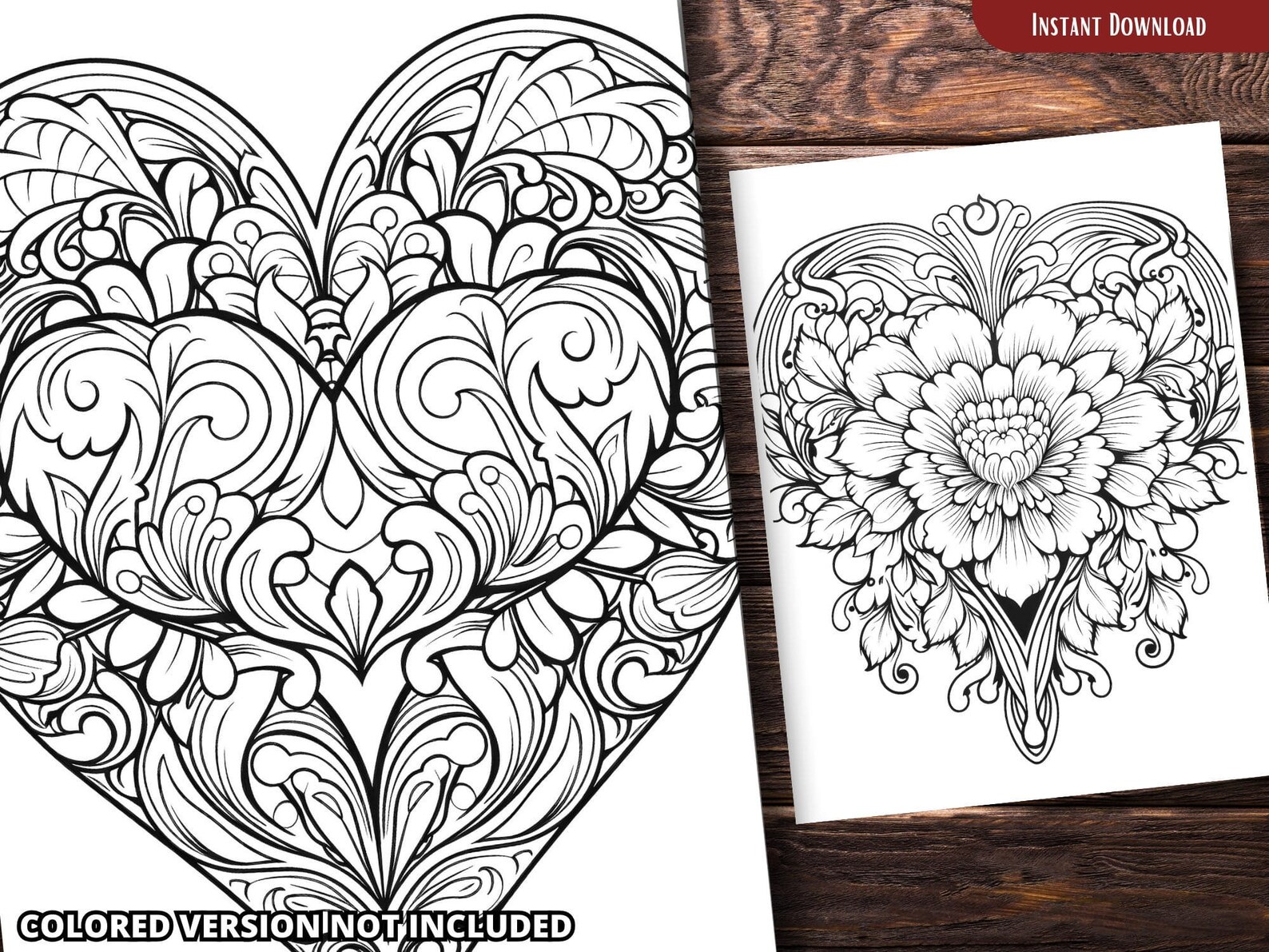 Hart With Flowers Coloring Pages for Adults and for Kids Grayscale ...