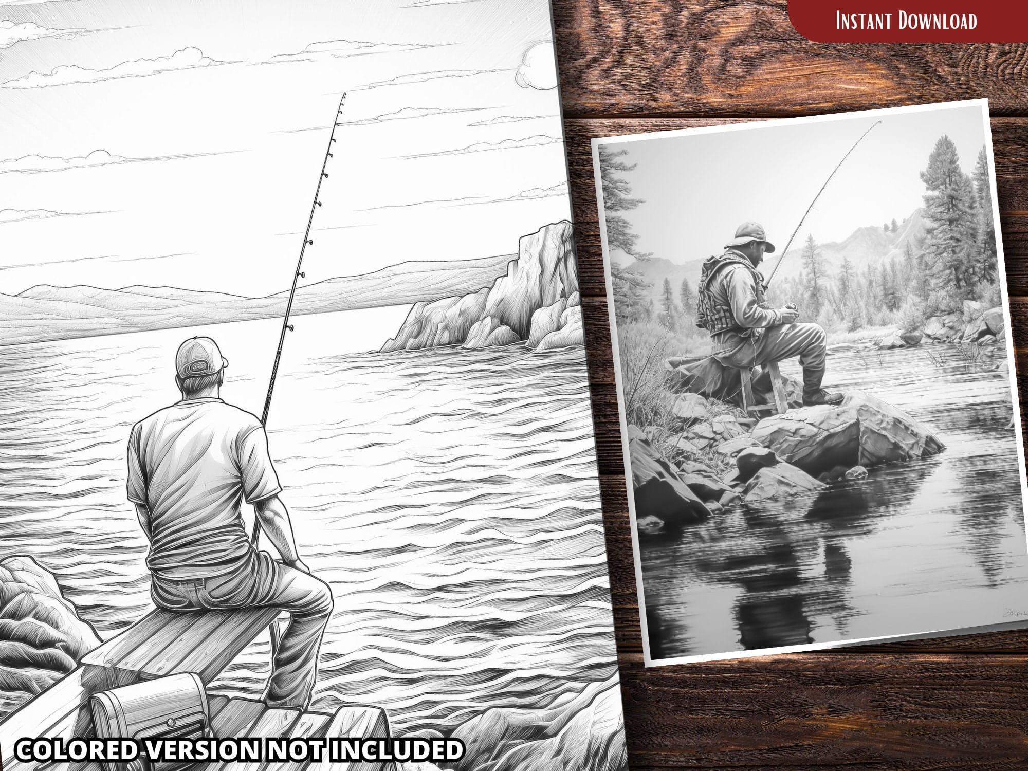 Fishing Coloring Pages for Adults and for Kids for Relax and Stress ...