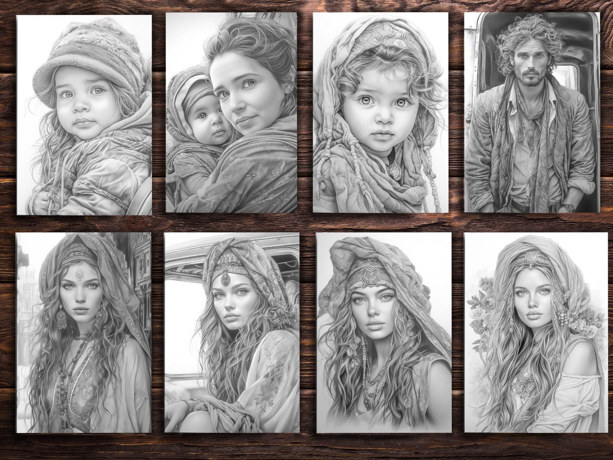 Gypsy Coloring Pages for Adults and for Kids Grayscale Coloring ...