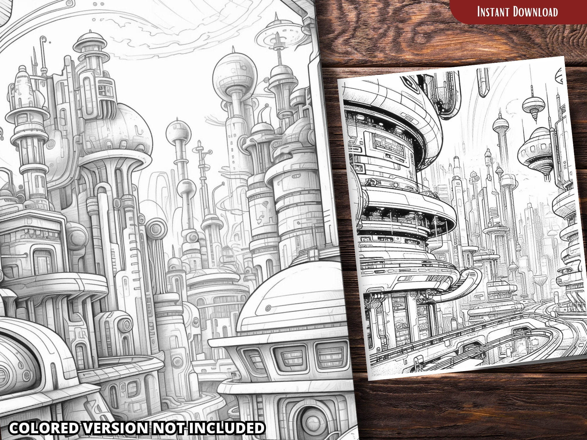 Futuristic City Coloring Pages for Adults and for Kids for Relax and ...