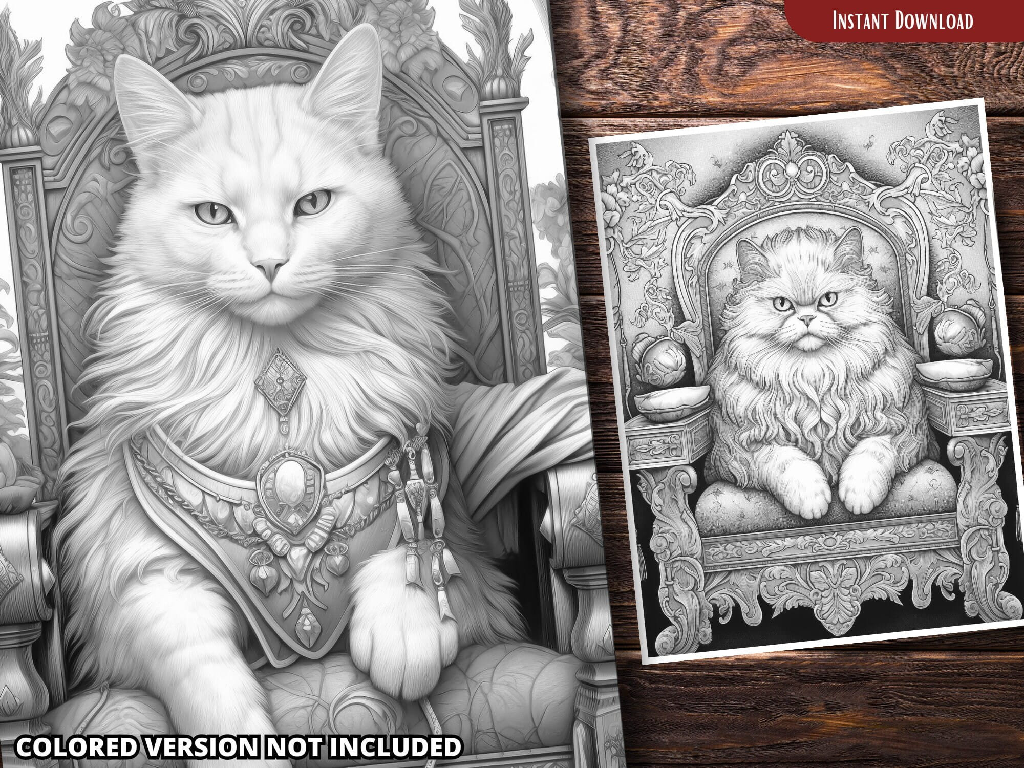 King Cat Grayscale Coloring Book, Ai-generated Art (printable PDF) - Etsy