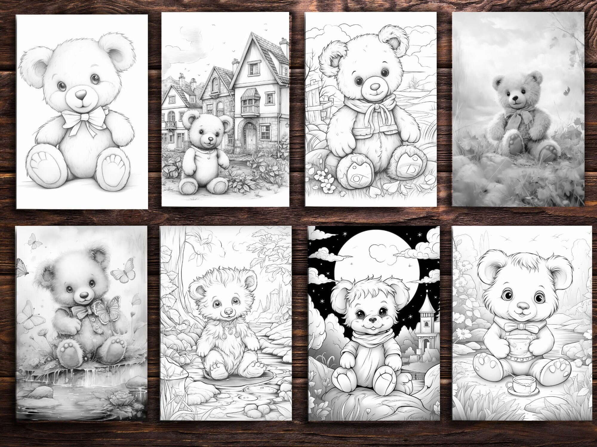 Tedy Bear Coloring Pages for Adults and for Kids for Relax and Stress ...