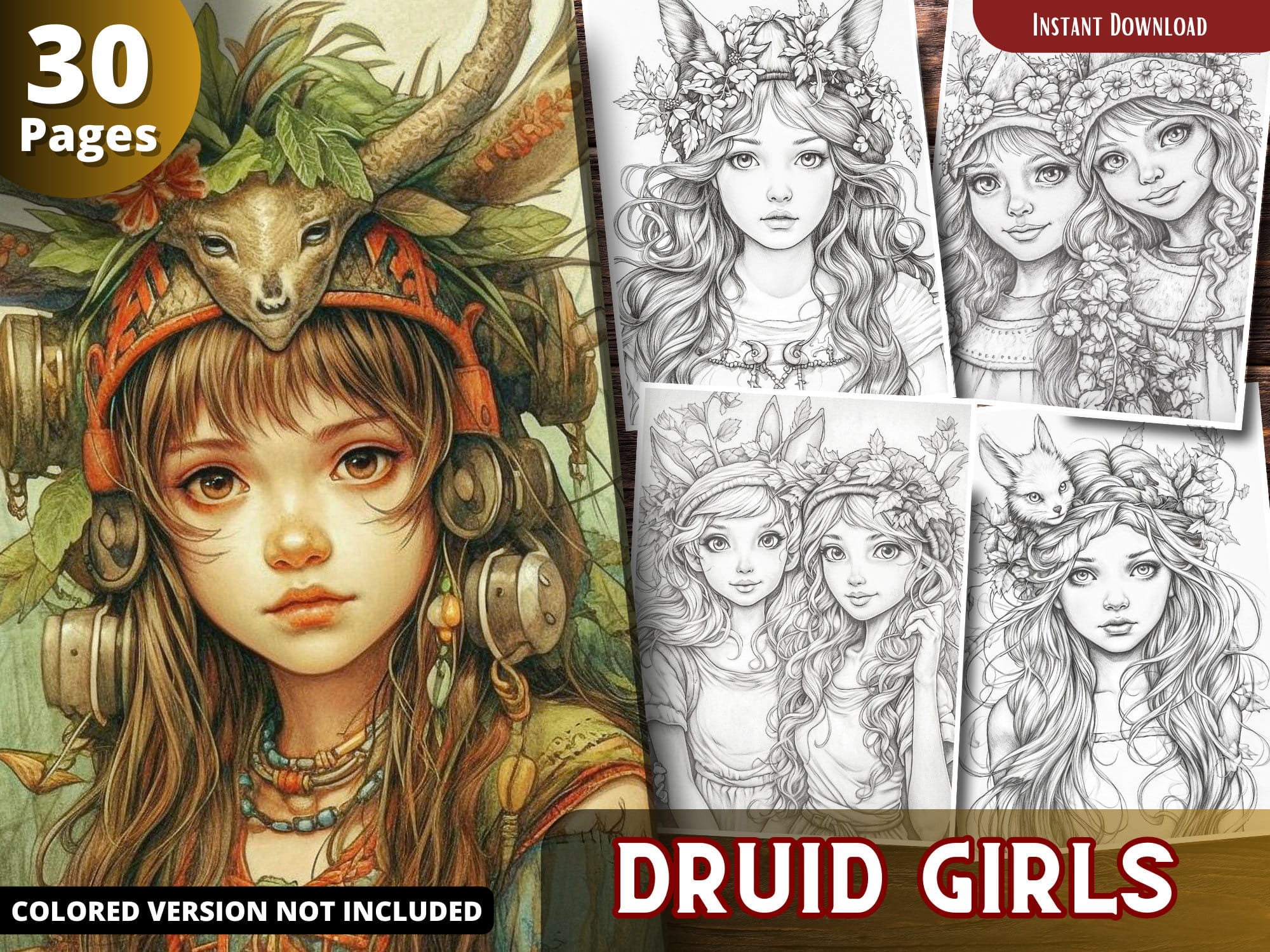Druid Girls Coloring Pages for Adults and for Kids for Relax and Stress ...