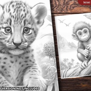 Baby Animals Coloring Pages for Adults and for Kids, Grayscale Coloring ...