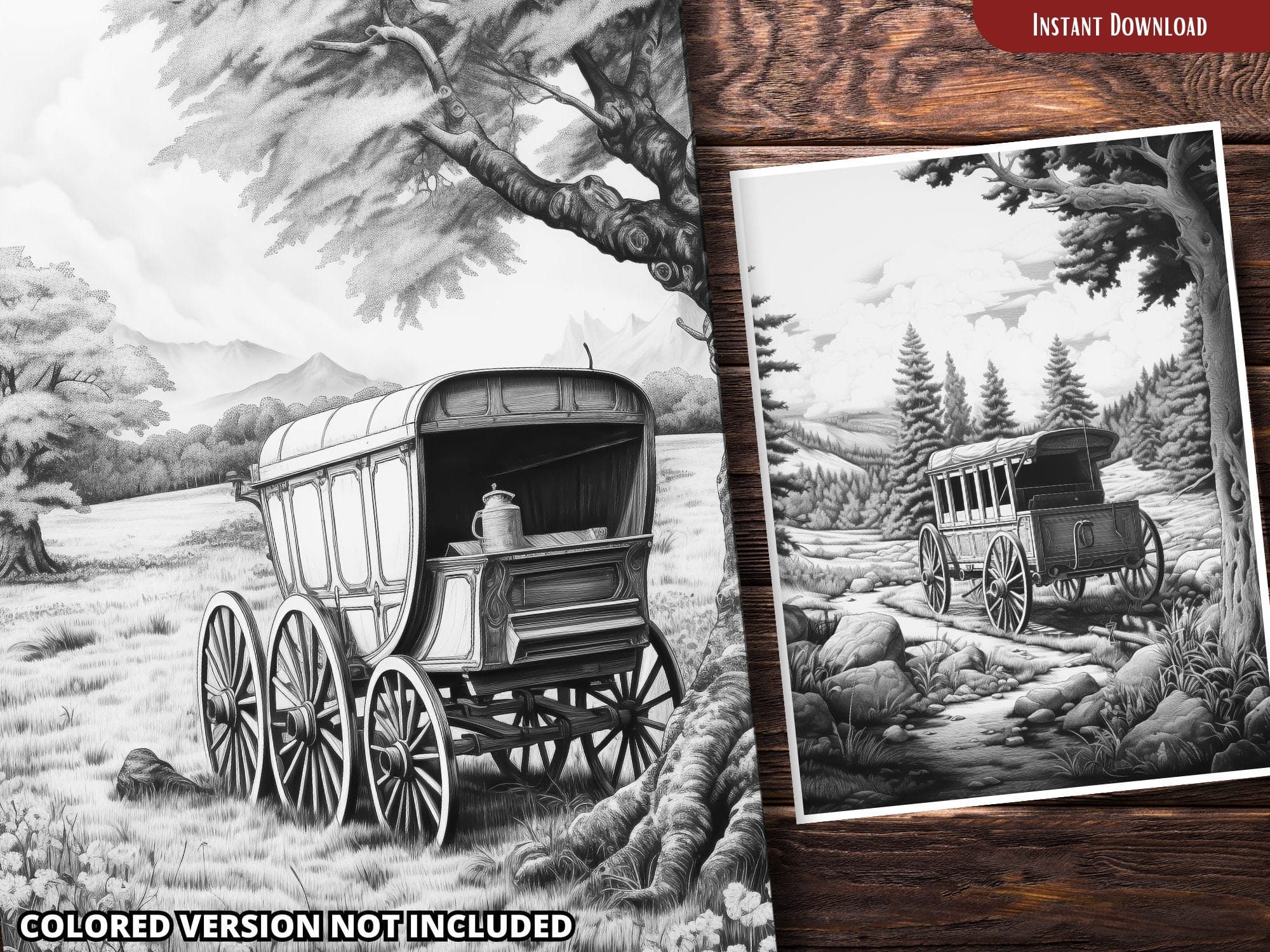 Fantasy Caravan House Coloring Pages, Grayscale Coloring Book ...