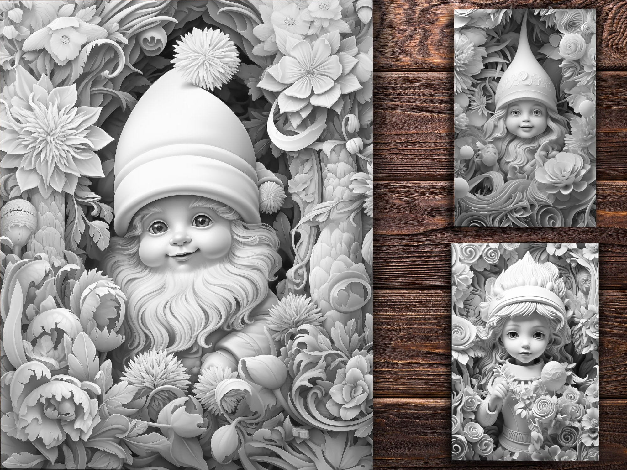 3D Gnomes Coloring Pages for Adults and for Kids Coloring Pages ...