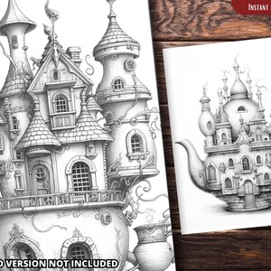 Teacup Fairy House Coloring Pages for Adults and for Kids for Relax and ...