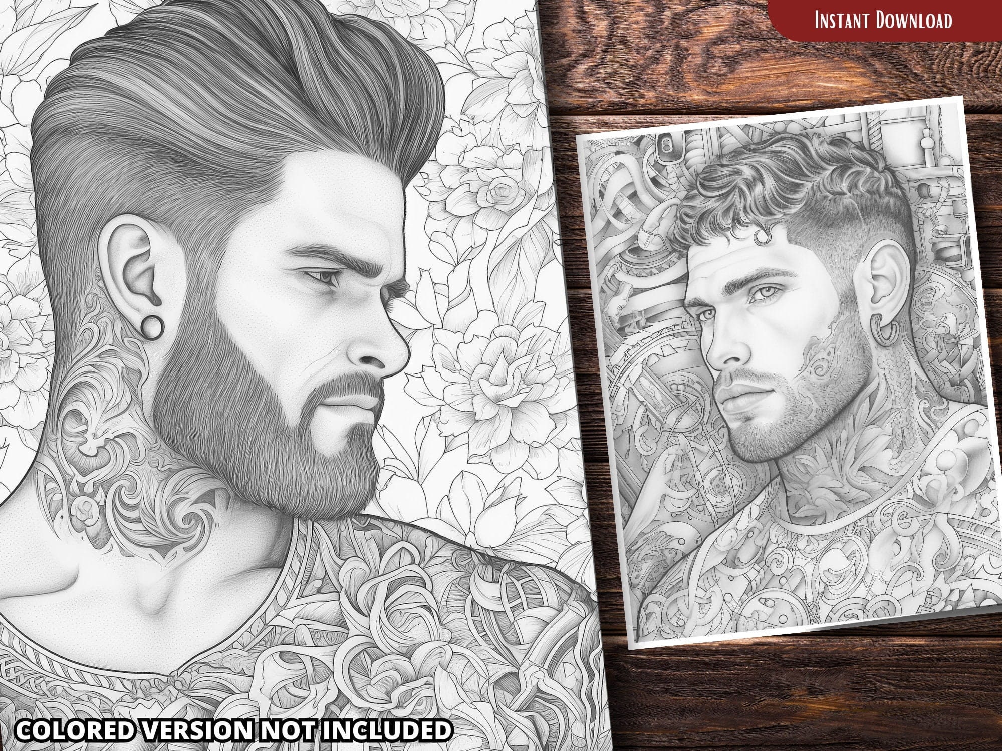 Tattoo Men Coloring Book – 50 Grayscale Pages (printable PDF File) - Etsy