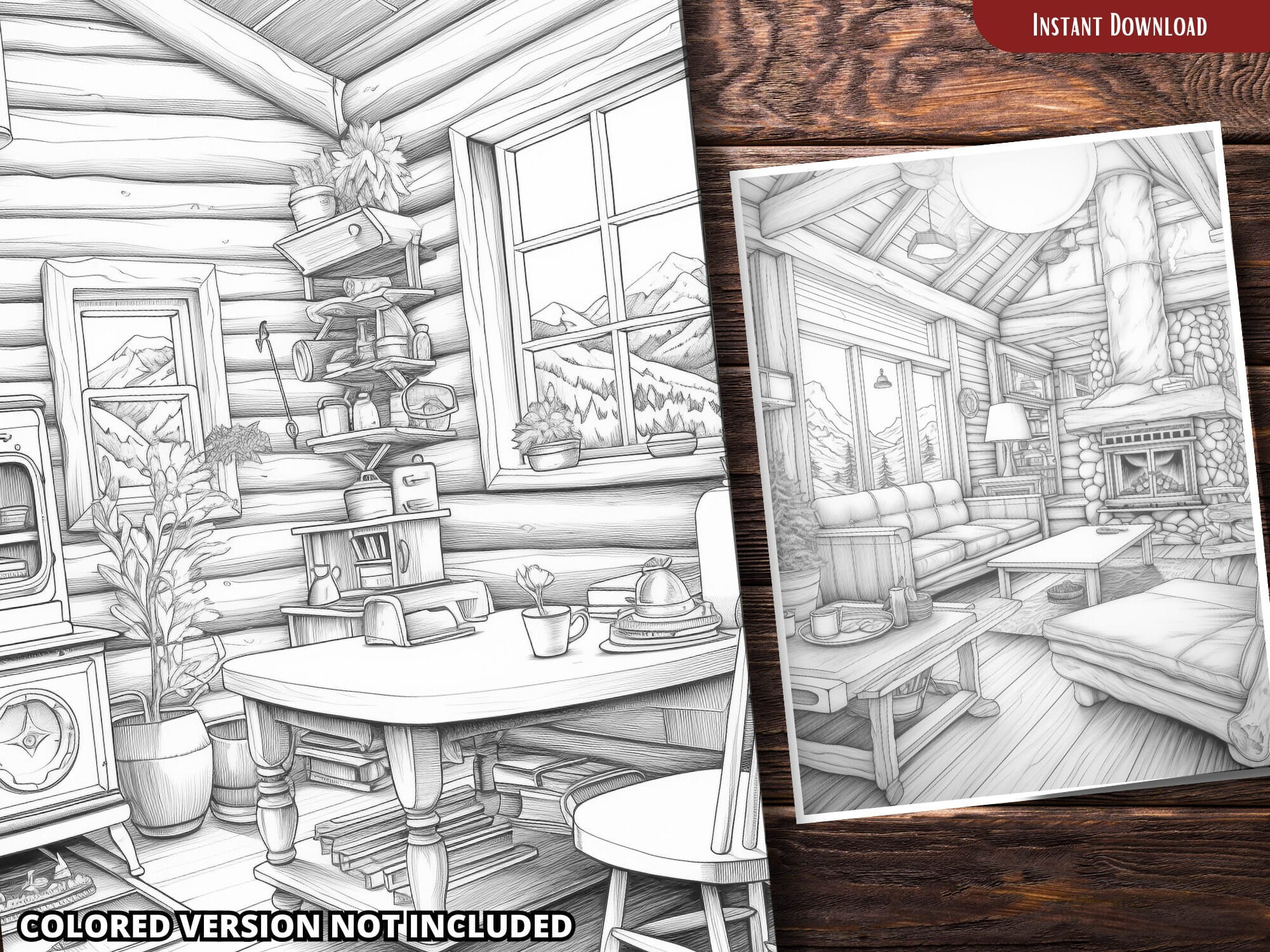 Cabin Interior Relaxing Places Coloring Pages for Adults and for Kids ...
