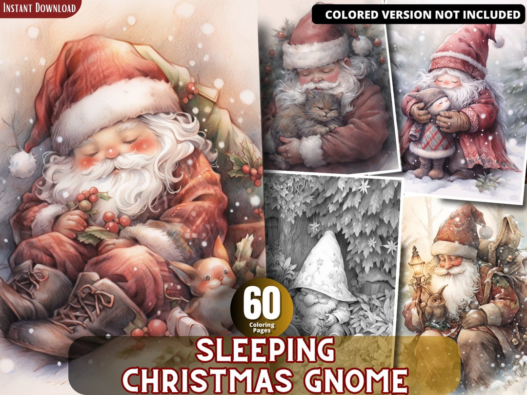Sleeping Christmas Gnom Coloring Pages for Adults and for Kids ...