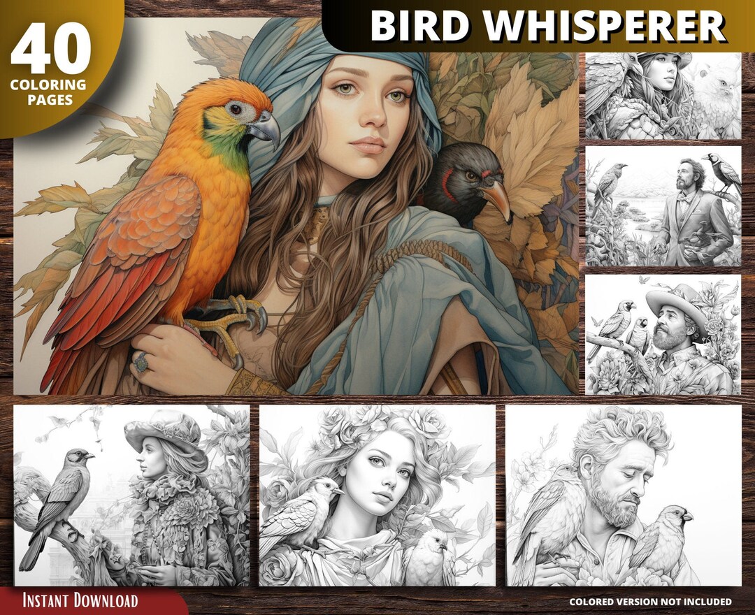 Bird Whisperer Grayscale Coloring Book, Printable Pages (PDF) - Etsy