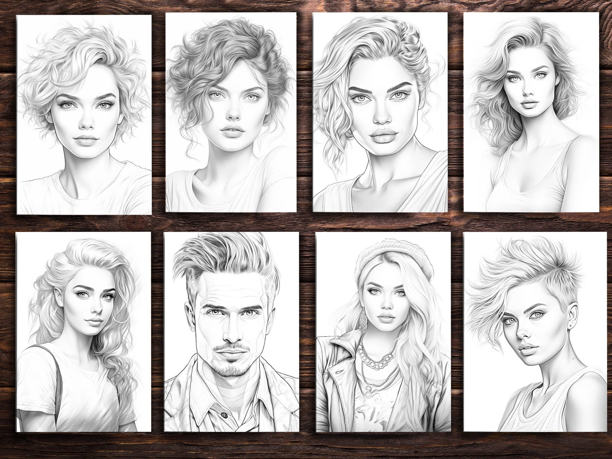 Portraits Coloring Pages for Adults and for Kids for Relax and Stress ...