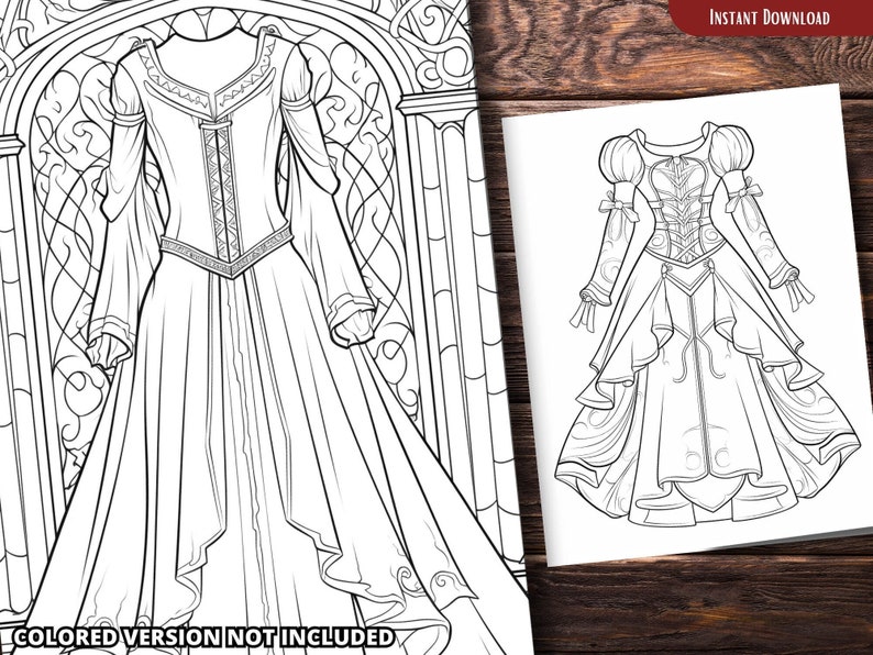 Medieval Dress Coloring Pages for Adults and for Kids Grayscale ...