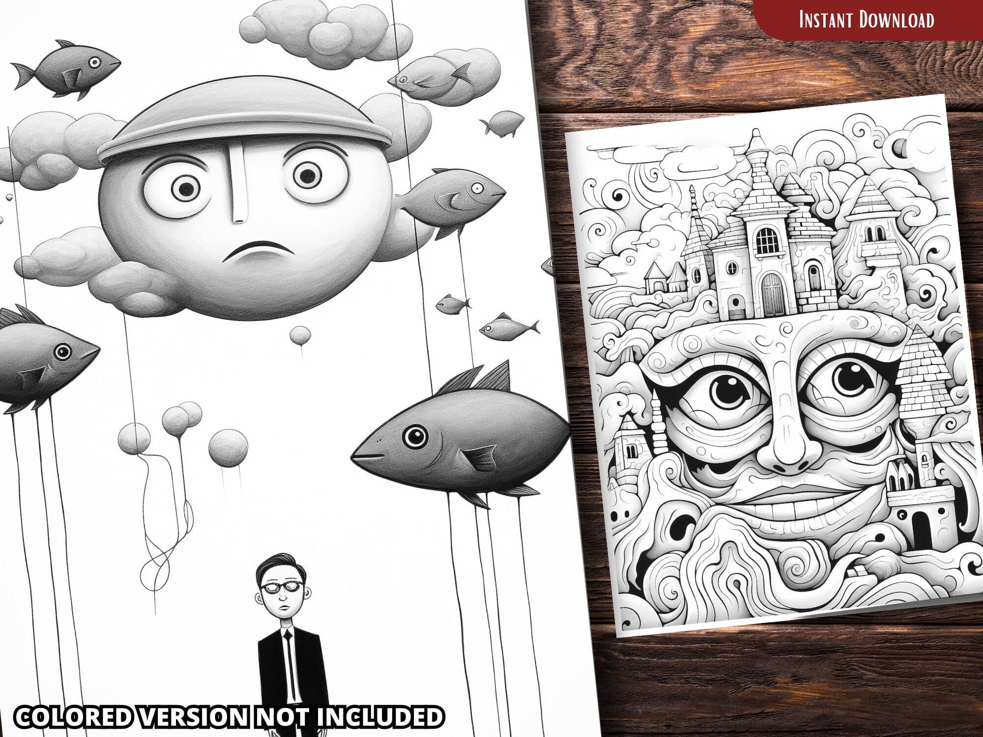 Surrealism Coloring Pages for Adults and for Kids for Relax and Stress ...