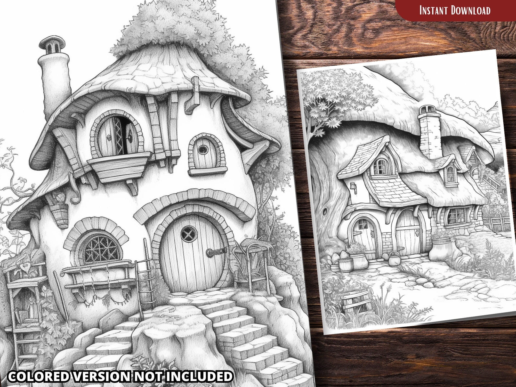 Hobbit Home Grayscale Coloring Book, Stress Relief PDF (printable) - Etsy