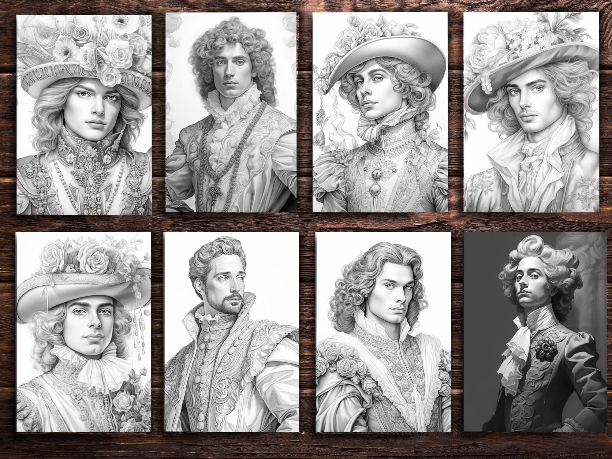 Baroque Men Coloring Pages for Adults and for Kids for Relax and Stress ...