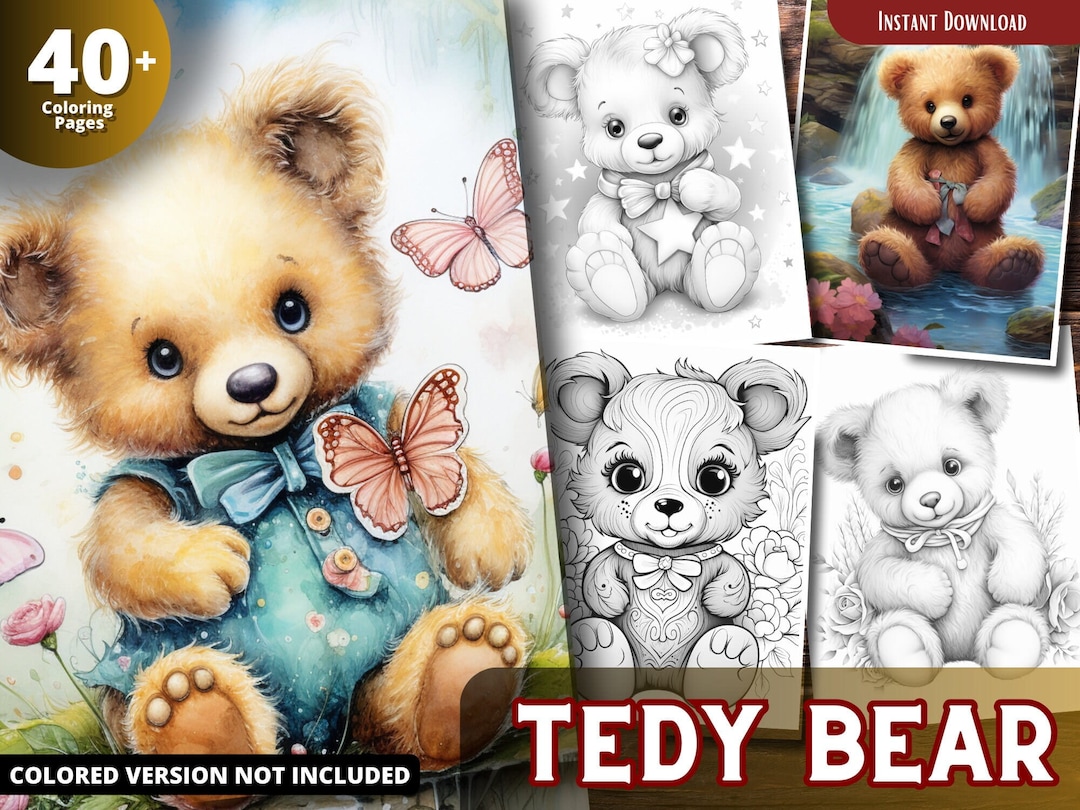 Tedy Bear Coloring Pages for Adults and for Kids for Relax and Stress ...