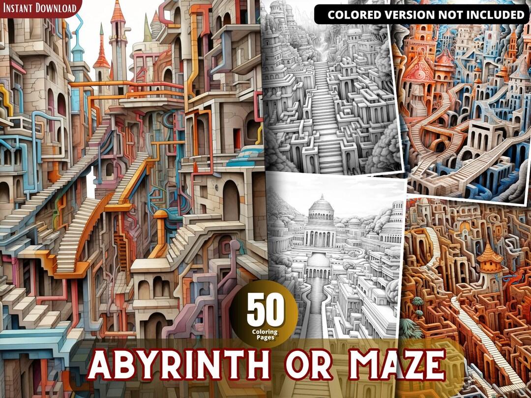 Labyrinth Coloring Pages for Adults and for Kids for Relax and Stress ...