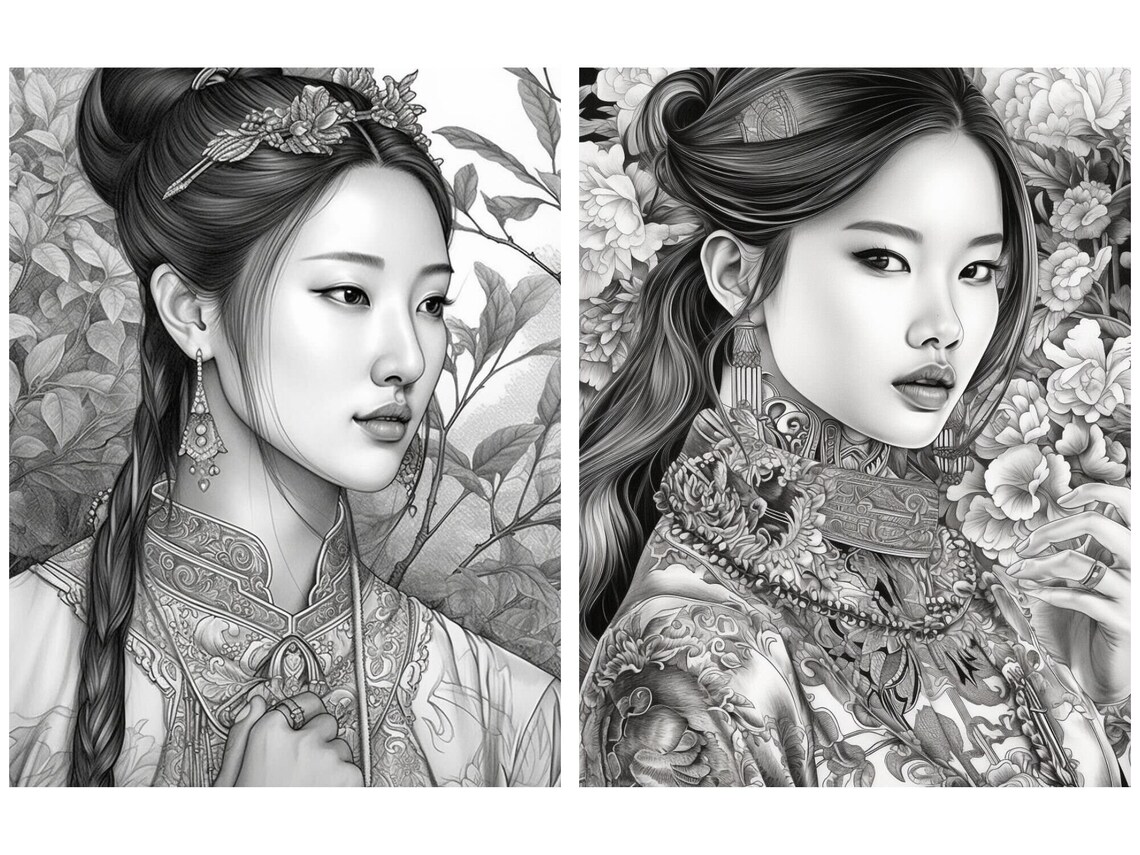 Beautiful Chinese Women Coloring Pages for Adults and for Kids for ...