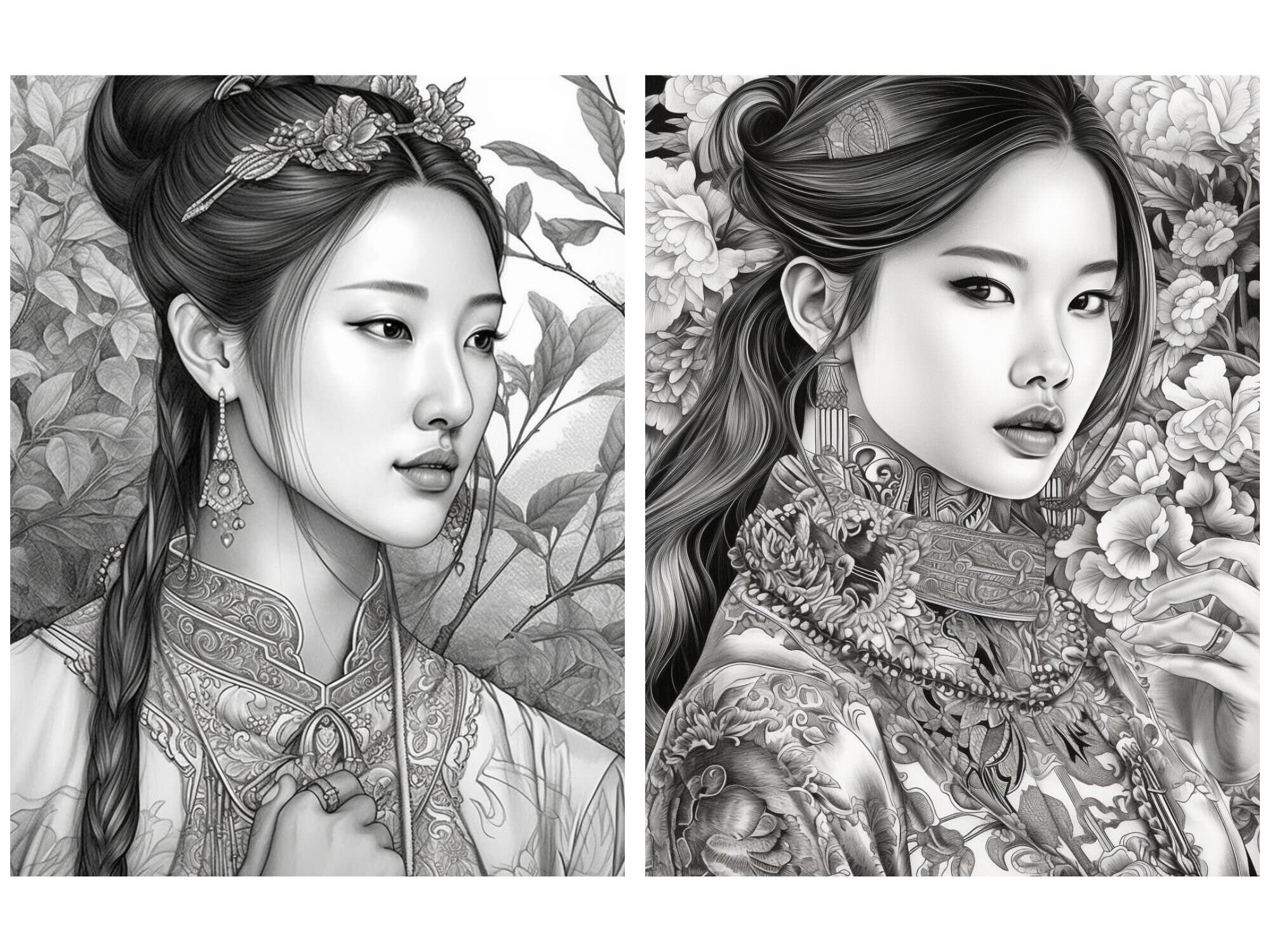 Beautiful Chinese Women Coloring Pages for Adults and for Kids for ...