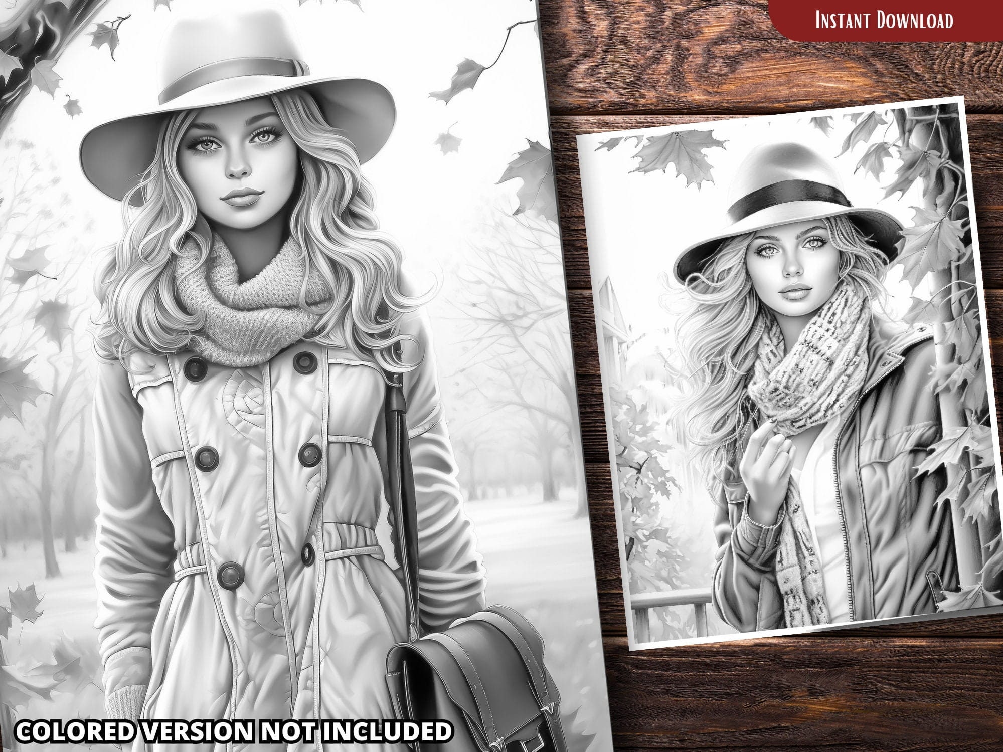 Fall Season Fashion Coloring Pages for Adults and for Kids Grayscale ...