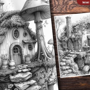 Enchanted Fairy Home Coloring Pages - Adult and Kids Coloring Book ...