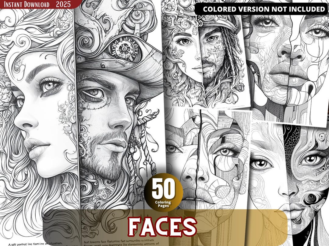 Faces, Coloring Pages for Adults and for Kids for Relax and Stress ...