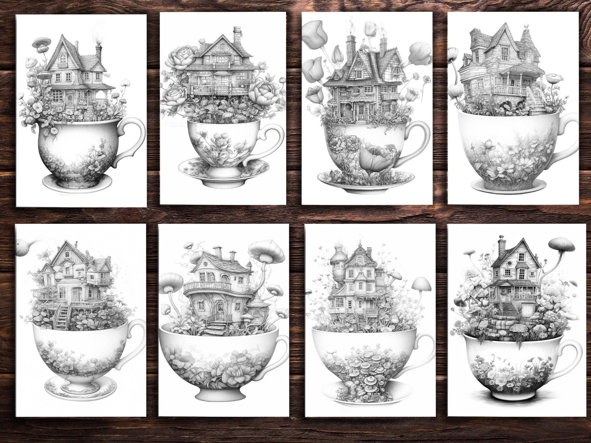 Teacup Fairy House Coloring Pages for Adults and for Kids for Relax and ...