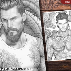 Tattoo Men Coloring Book – 50 Grayscale Pages (printable PDF File) - Etsy