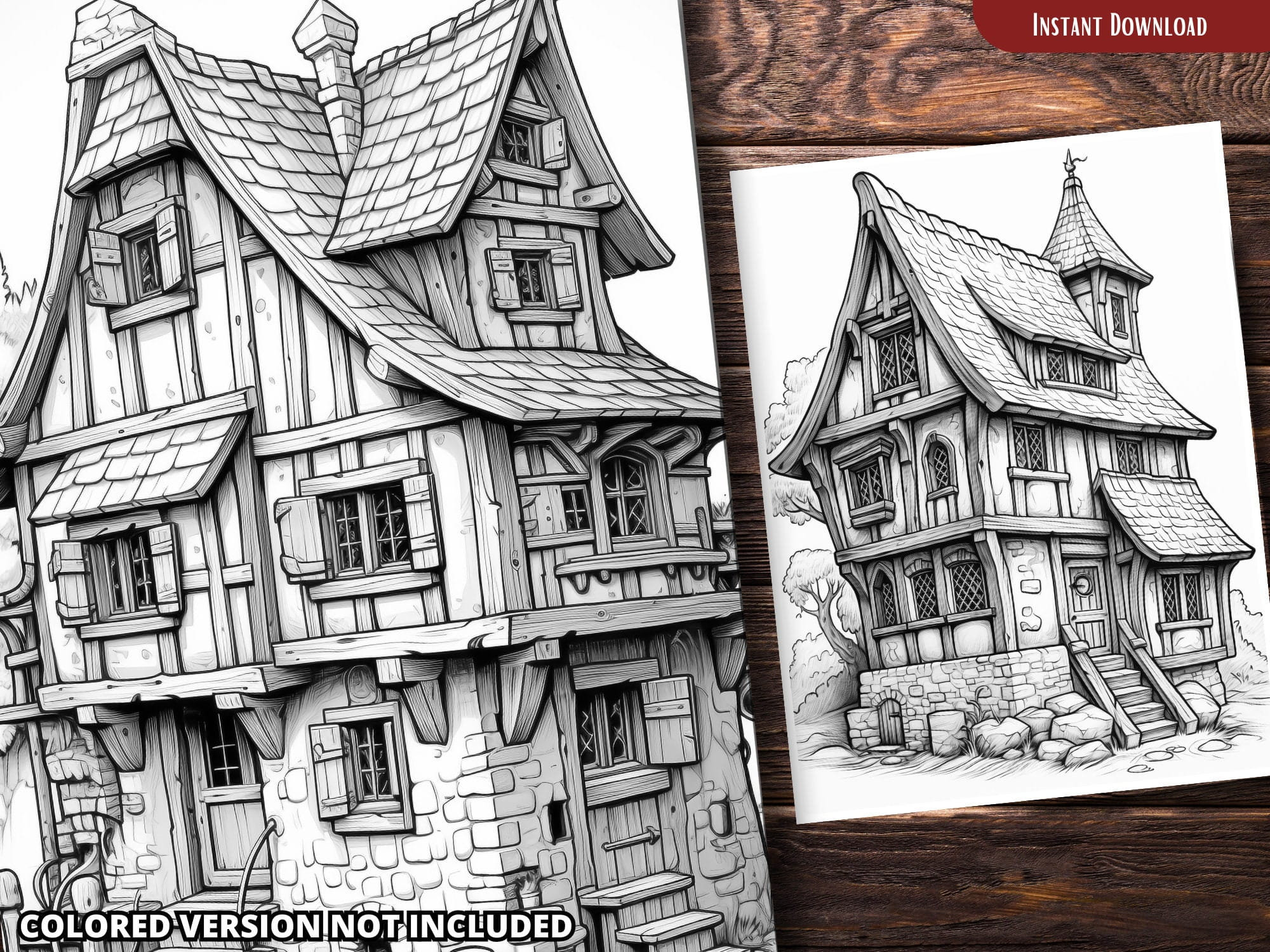 Medieval House Coloring Pages for Adults and for Kids for Relax and ...