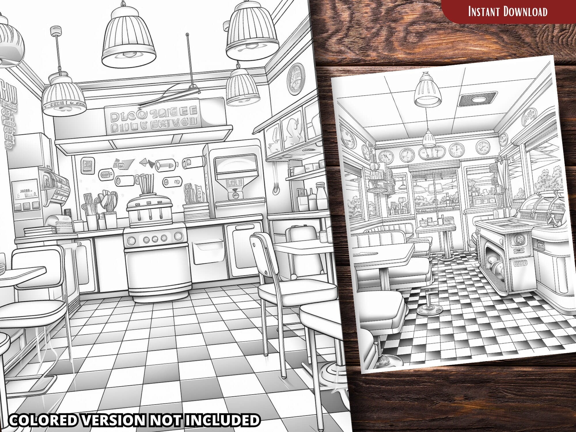 Classic 1950s Diner Coloring Pages for Adults and for Kids for Relax ...