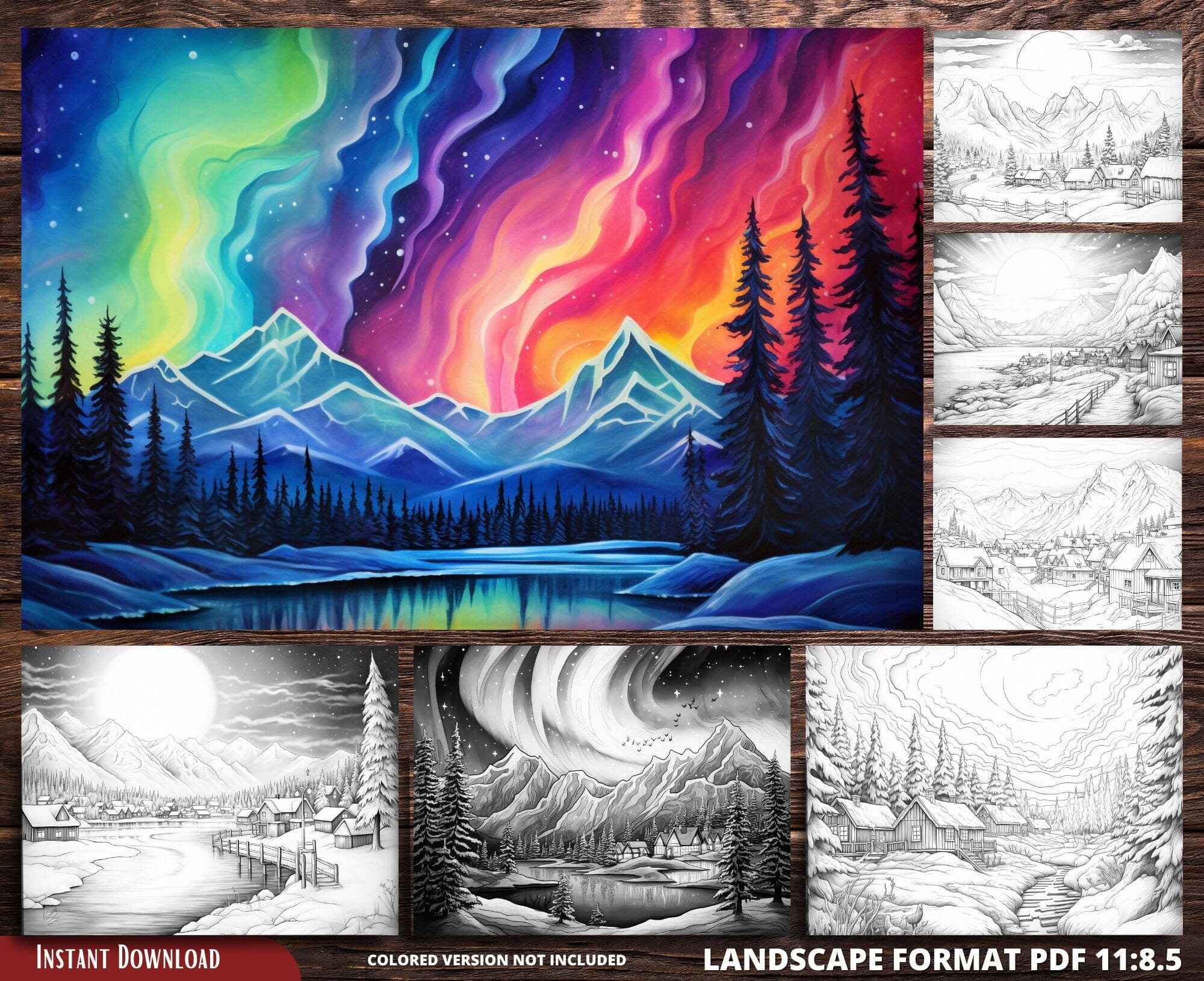 Northern Lights Coloring Pages for Adults and for Kids for Relax and ...