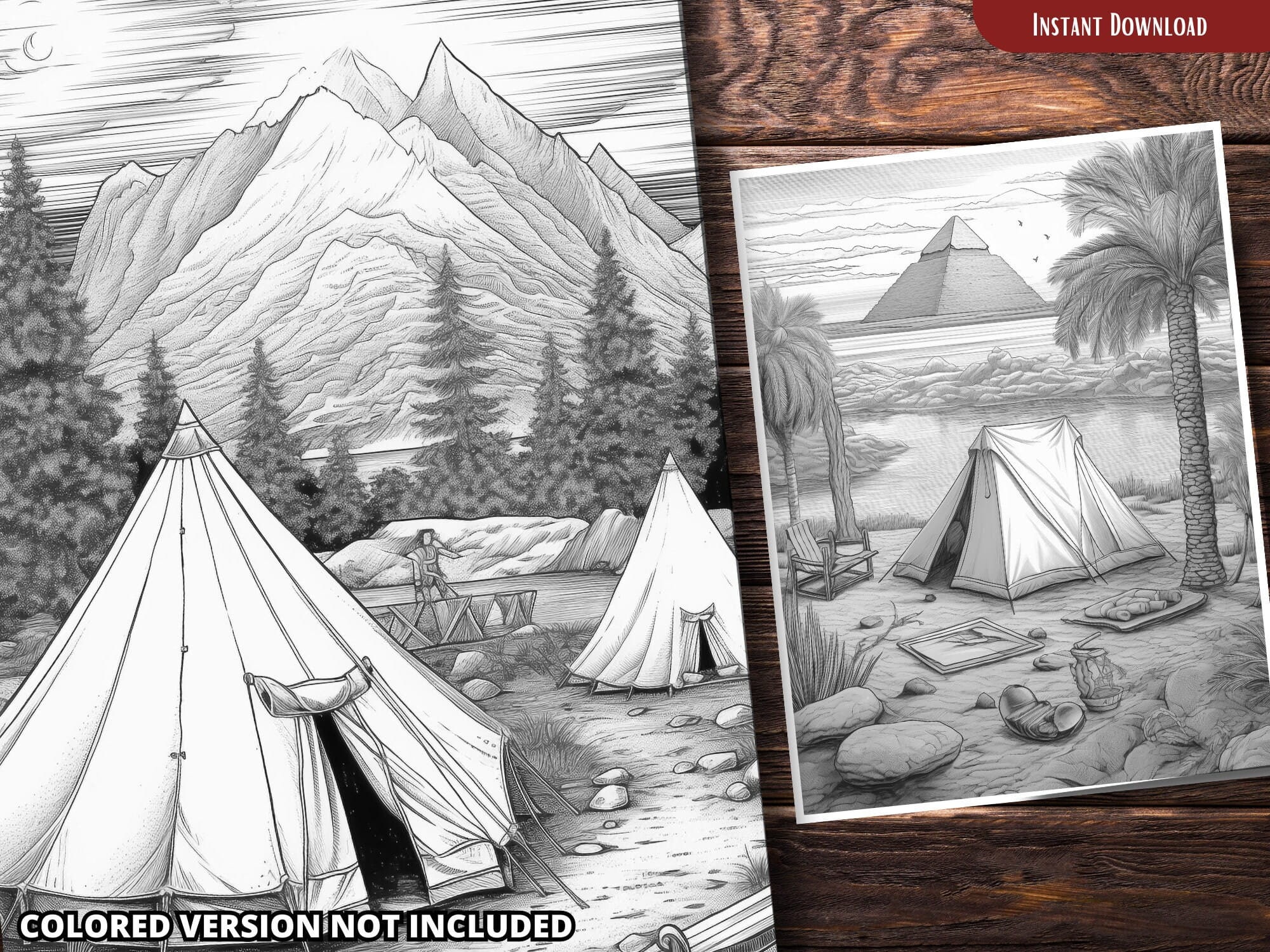 Camping Coloring Book, Landscape Coloring Pages for Adults and for Kids ...